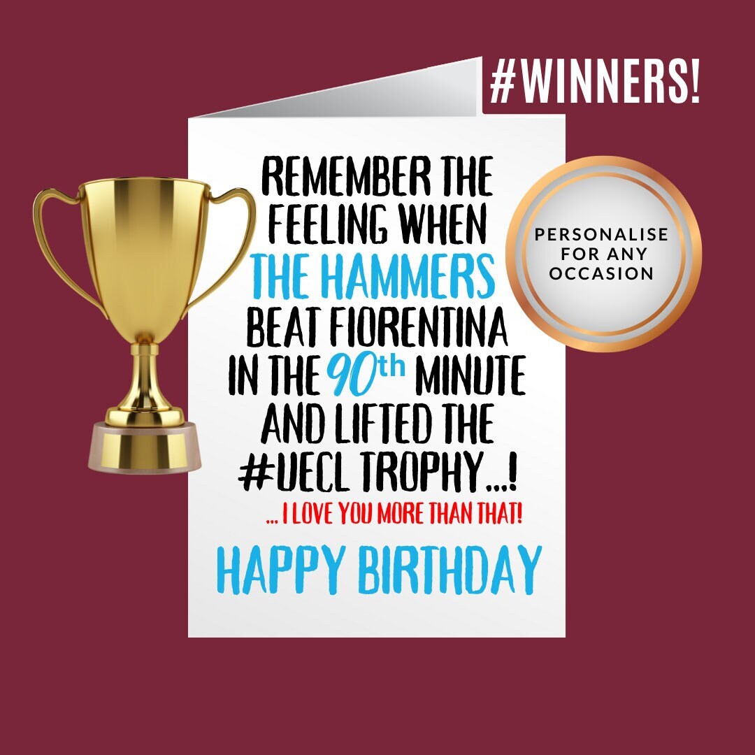 West Ham United Birthday Card WHU Football Club Hammers UEFA Europa ...