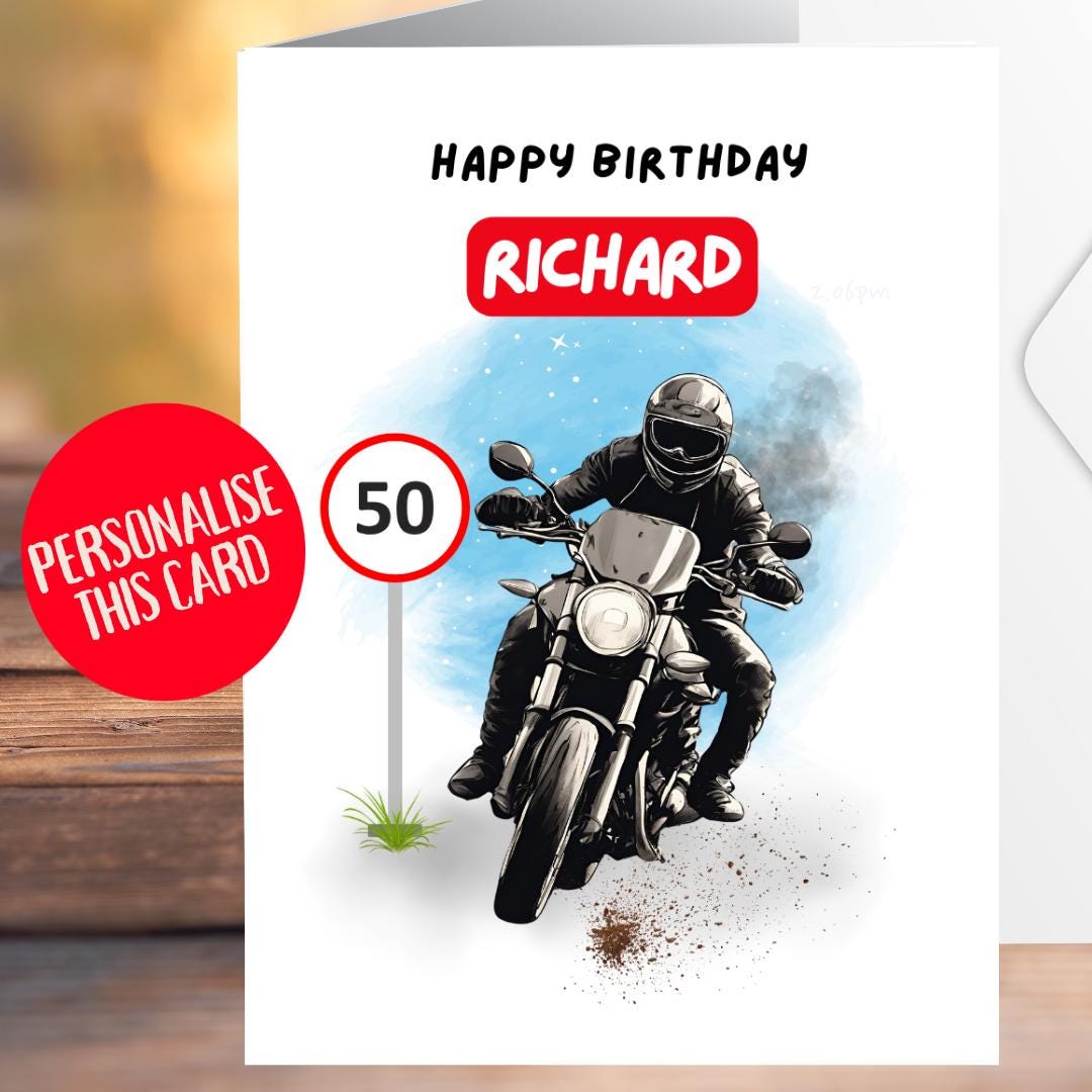 Motorcycle Birthday Card Personalised Biker's Birthday Card ANY AGE ...