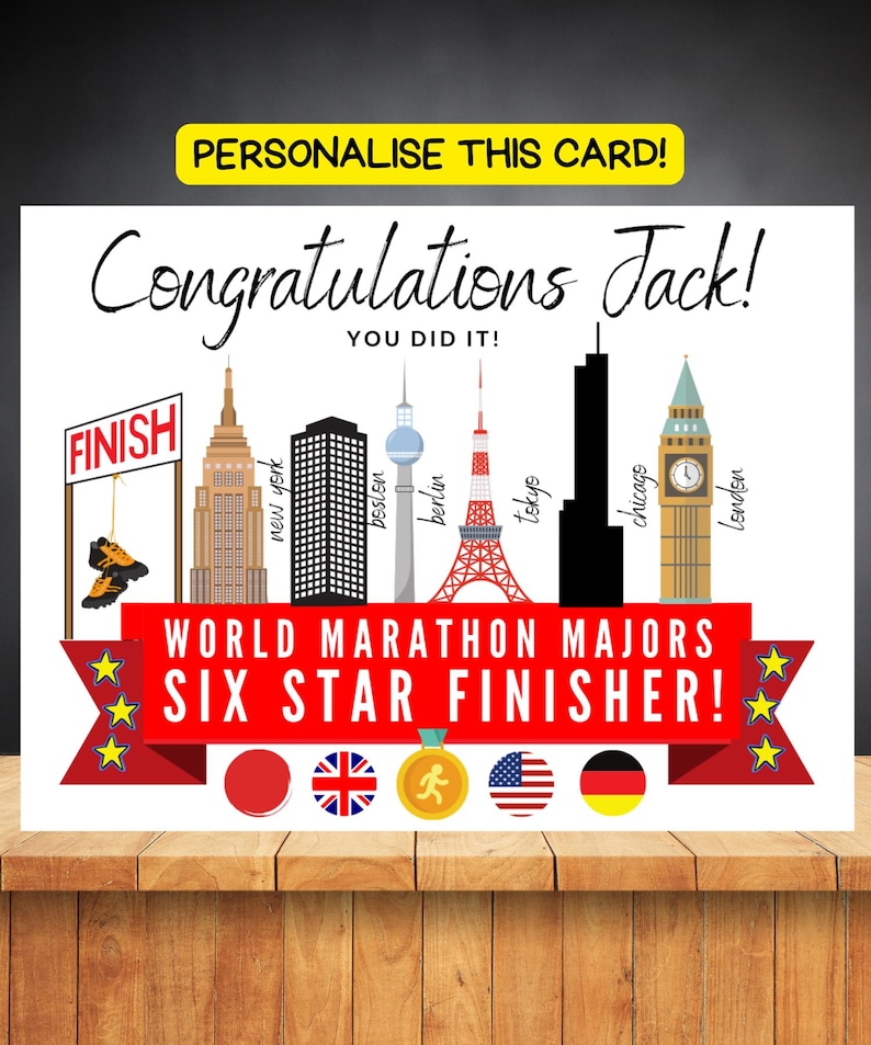 World Marathon Majors 6 Finisher Card - Six Star Marathon Runner Gift ...