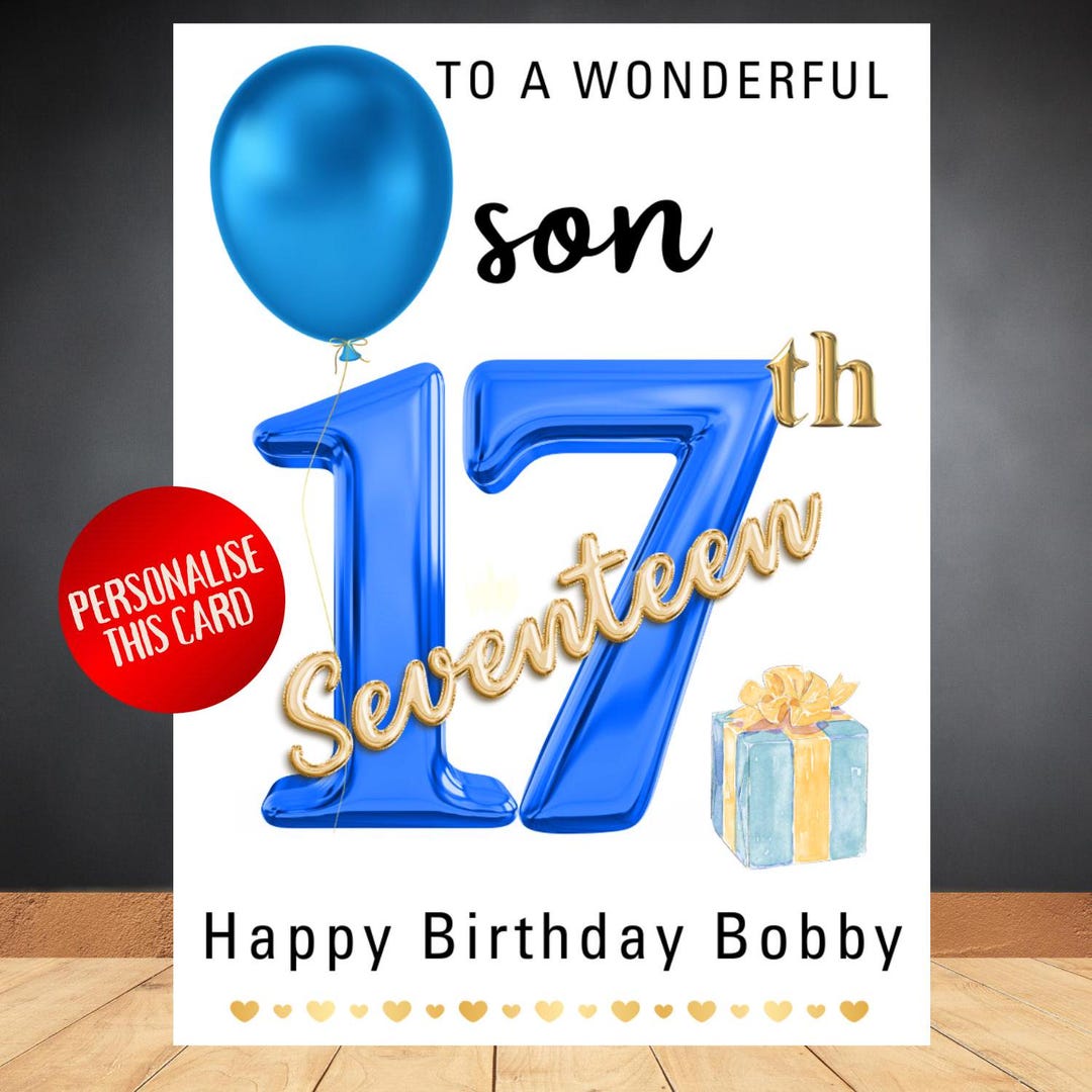Personalized 17th Birthday Card, Seventeenth Birthday, Colorful Happy ...