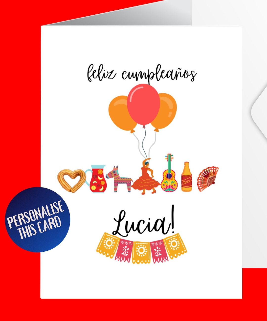 Spanish Happy Birthday Card, Feliz Cumpleaños, Spain Card, Personalized ...