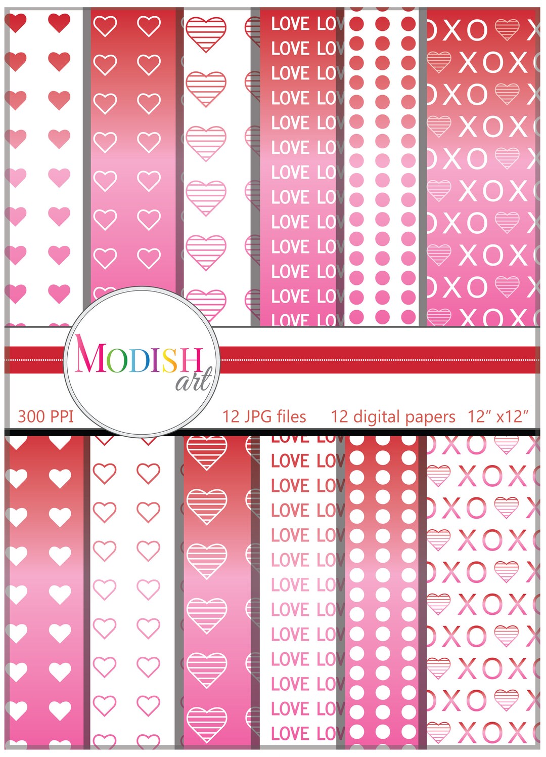 Valentine's Day,instant Download, 12 Red and Pink Ombre Valentine ...