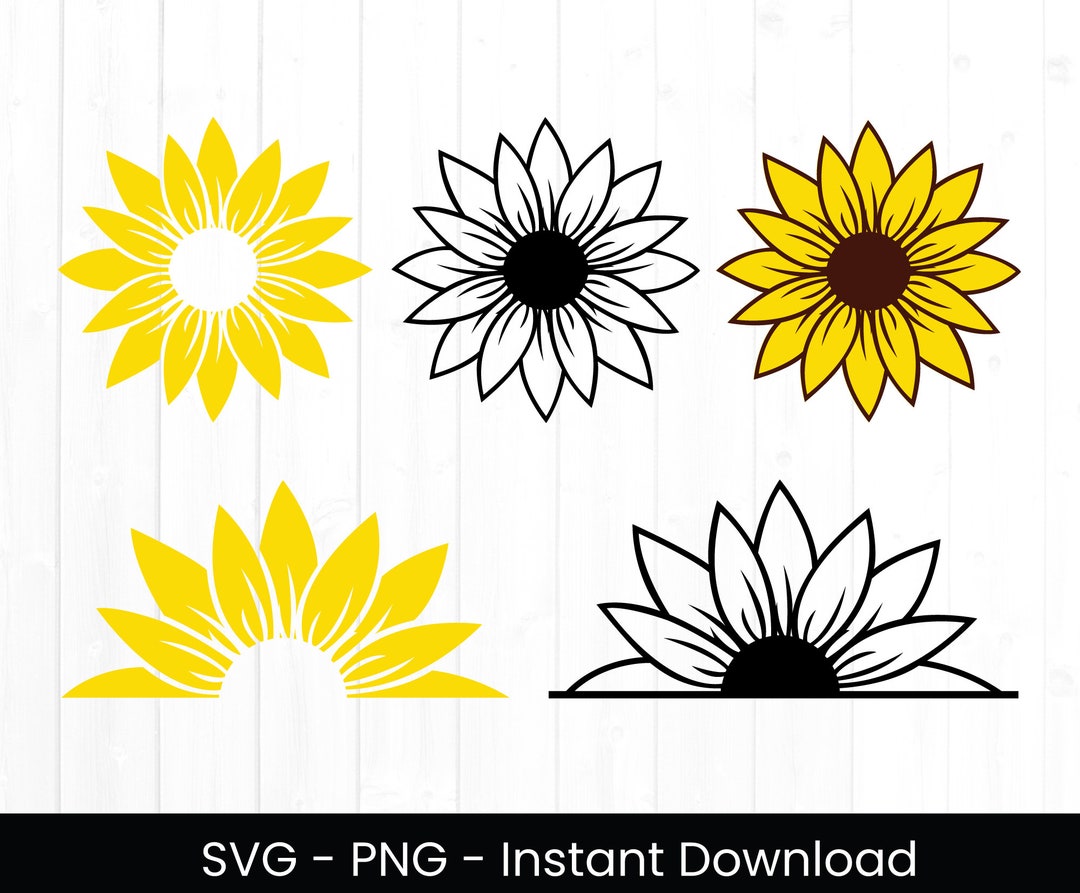 Sunflower SVG Bundle, Commercial Use, Half Sunflower, Cut File, Yellow ...