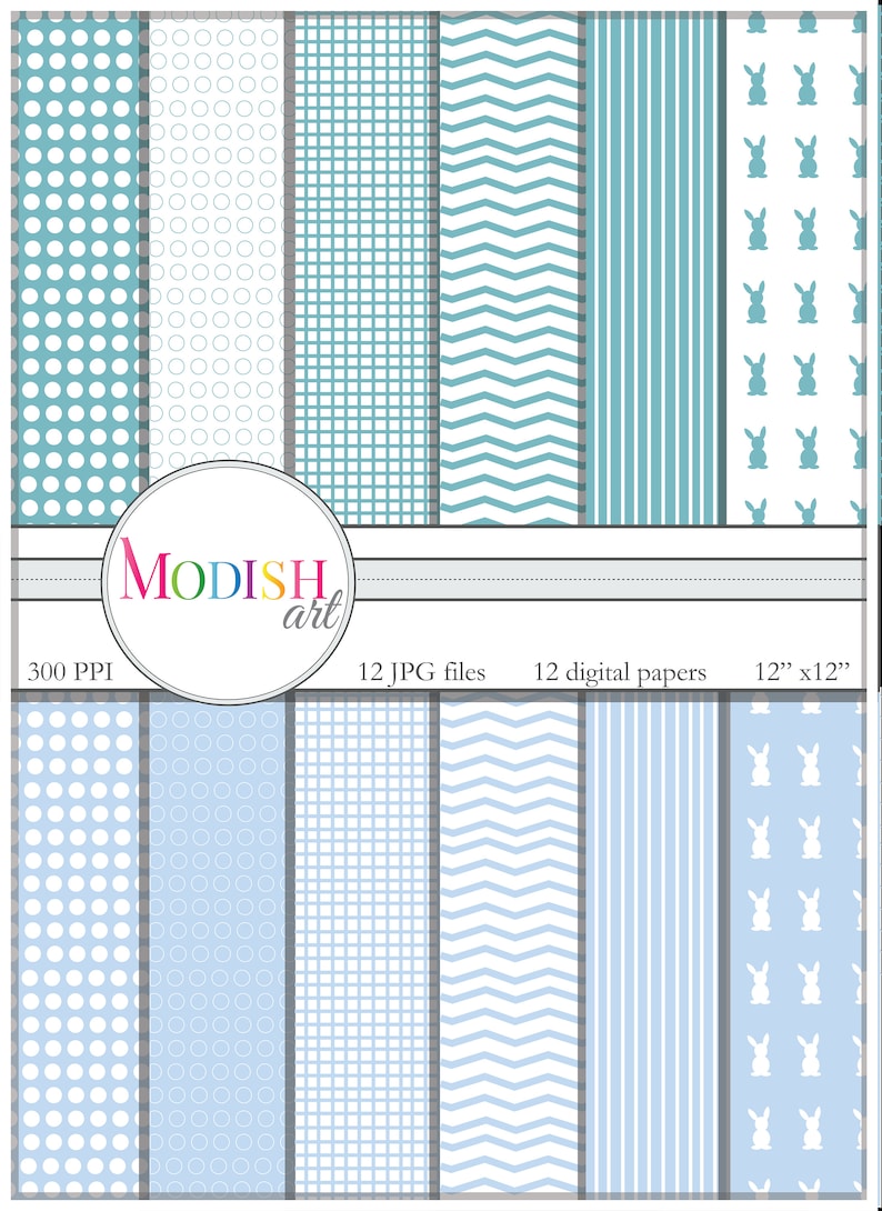Instant Download, 12 Blue and White Decorative Papers, Scrapbook Paper ...