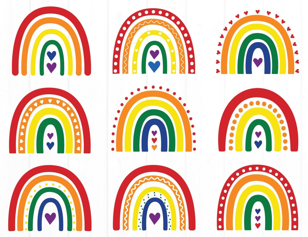 Rainbow Svg Bundle, Commercial Use Cut File, Heart Rainbow Design ...