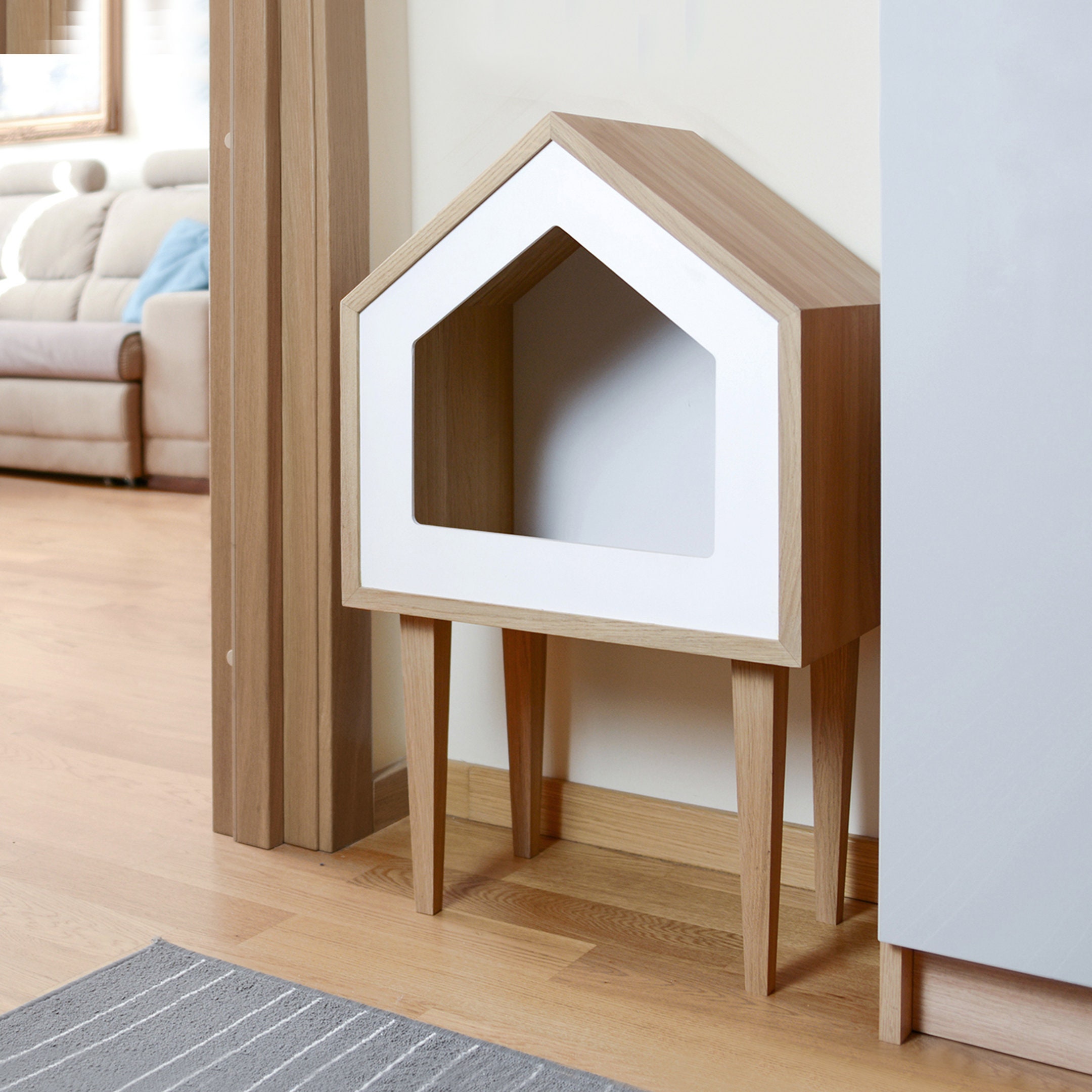Premium Cat House Cat House Oak Wood Cat House Cat Tree Etsy Uk