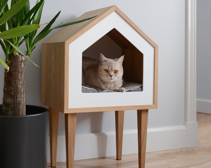 Premium Cat House Cat House Oak Wood Cat House Cat Tree Etsy