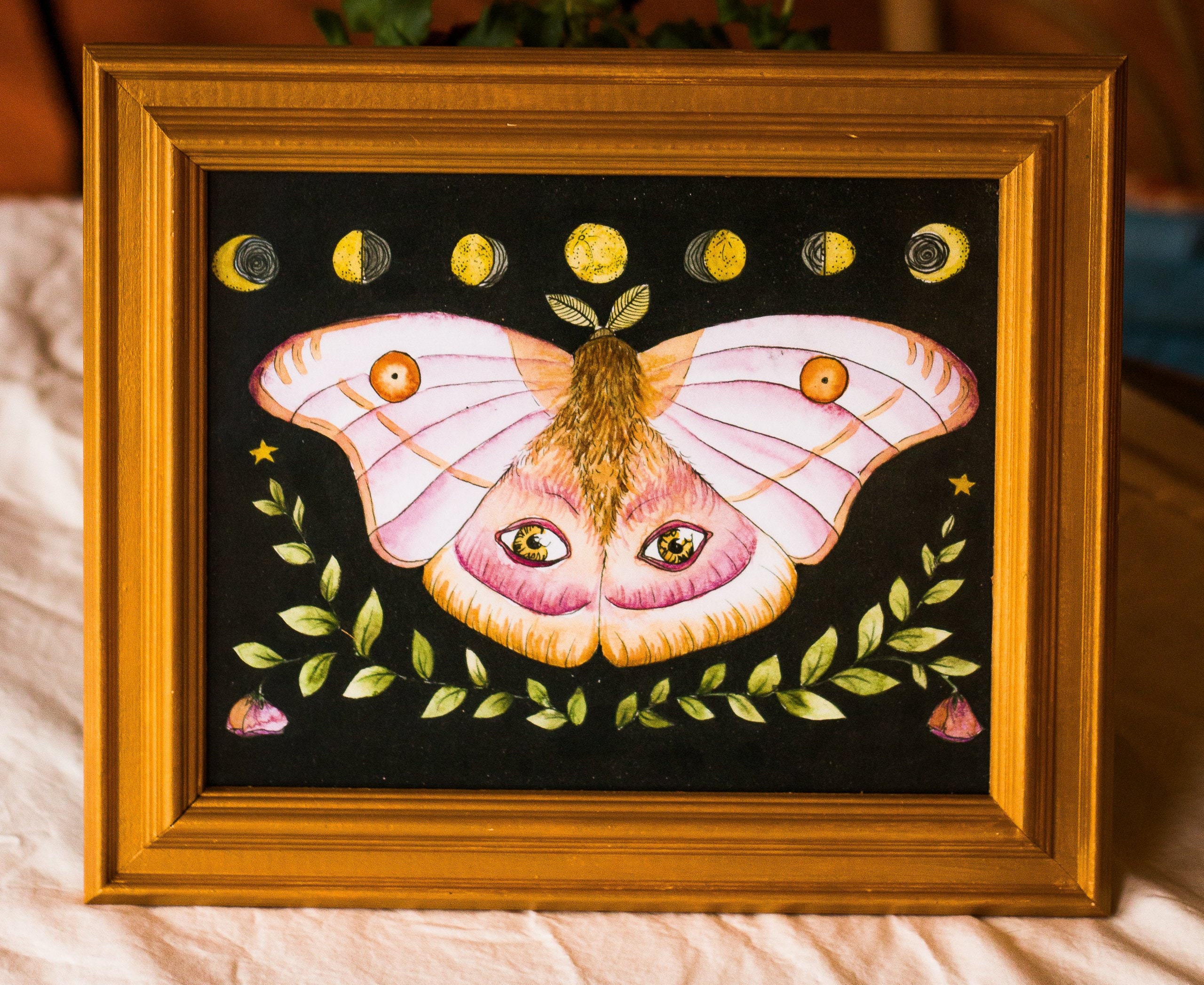 Celestial Moth Art Print, Watercolor Insect Moon Painting, Home Decor ...