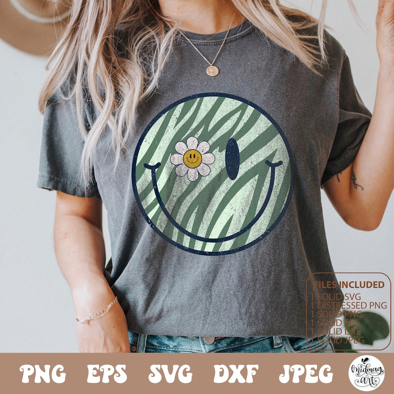 Retro Smiley Face Zebra Daisy Eye Svg Png Sublimation - Etsy