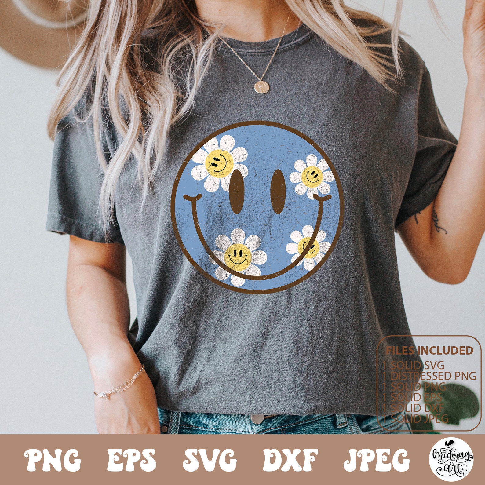Retro Smiley Face With Daisy Pattern Svg Png Sublimation - Etsy