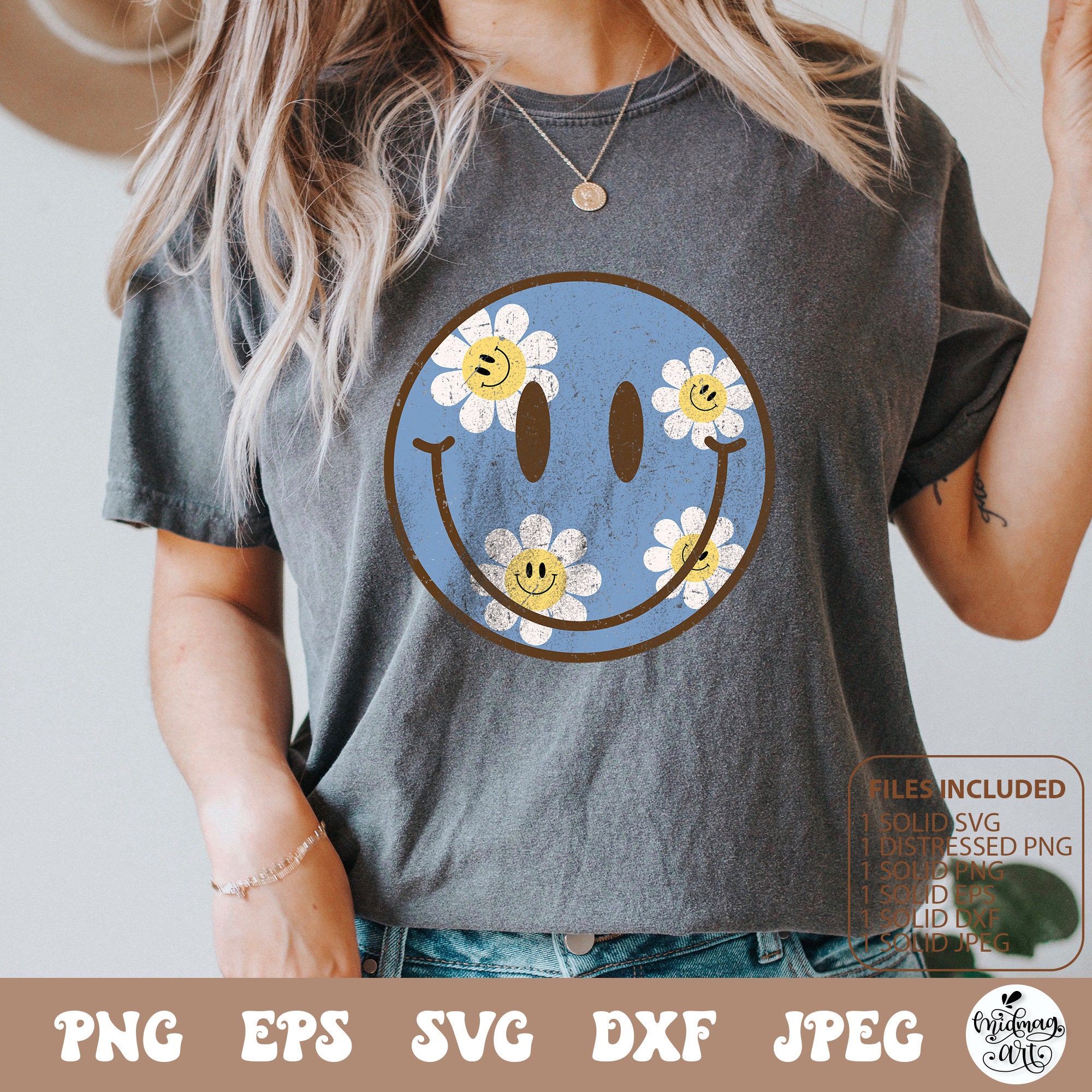 Retro Smiley Face With Daisy Pattern Svg Png Sublimation - Etsy