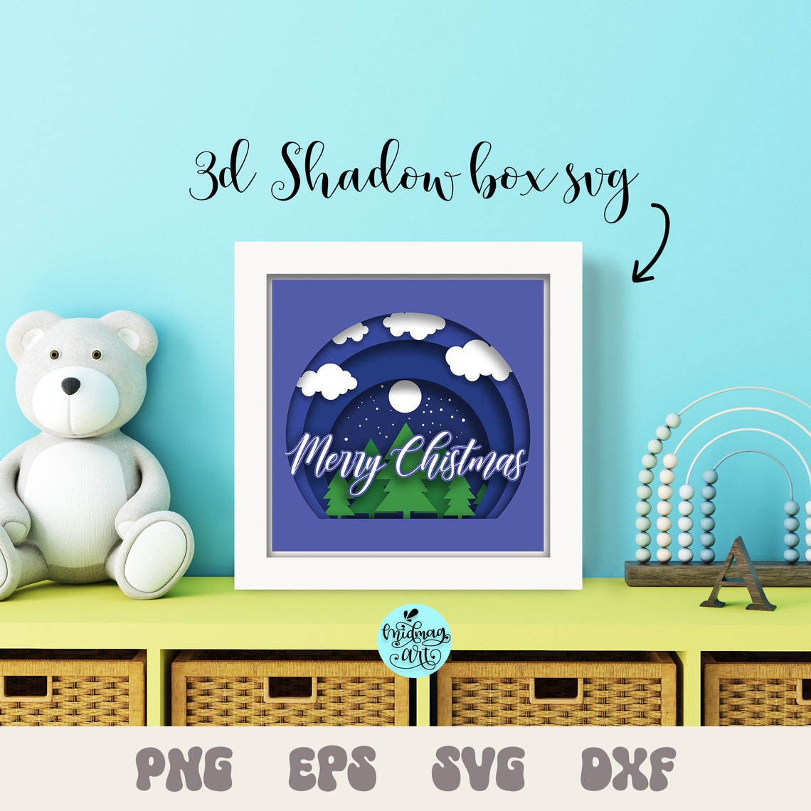 Merry Christmas Shadow Box Svg Christmas Scene Shadow Box - Etsy