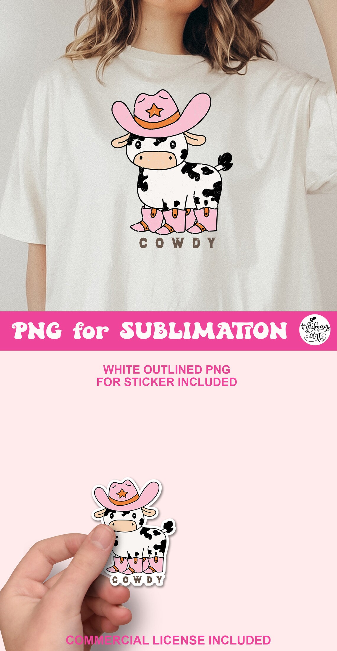 Cowdy Png, Cute Cow Png Sublimation, Trendy Cow Png Design for Stickers ...