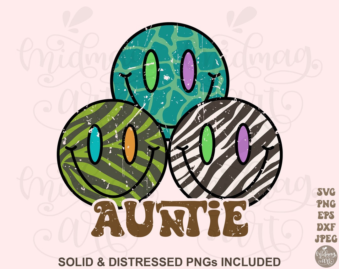Retro Auntie Smiley Face Svg Png Sublimation, Distressed Png ...