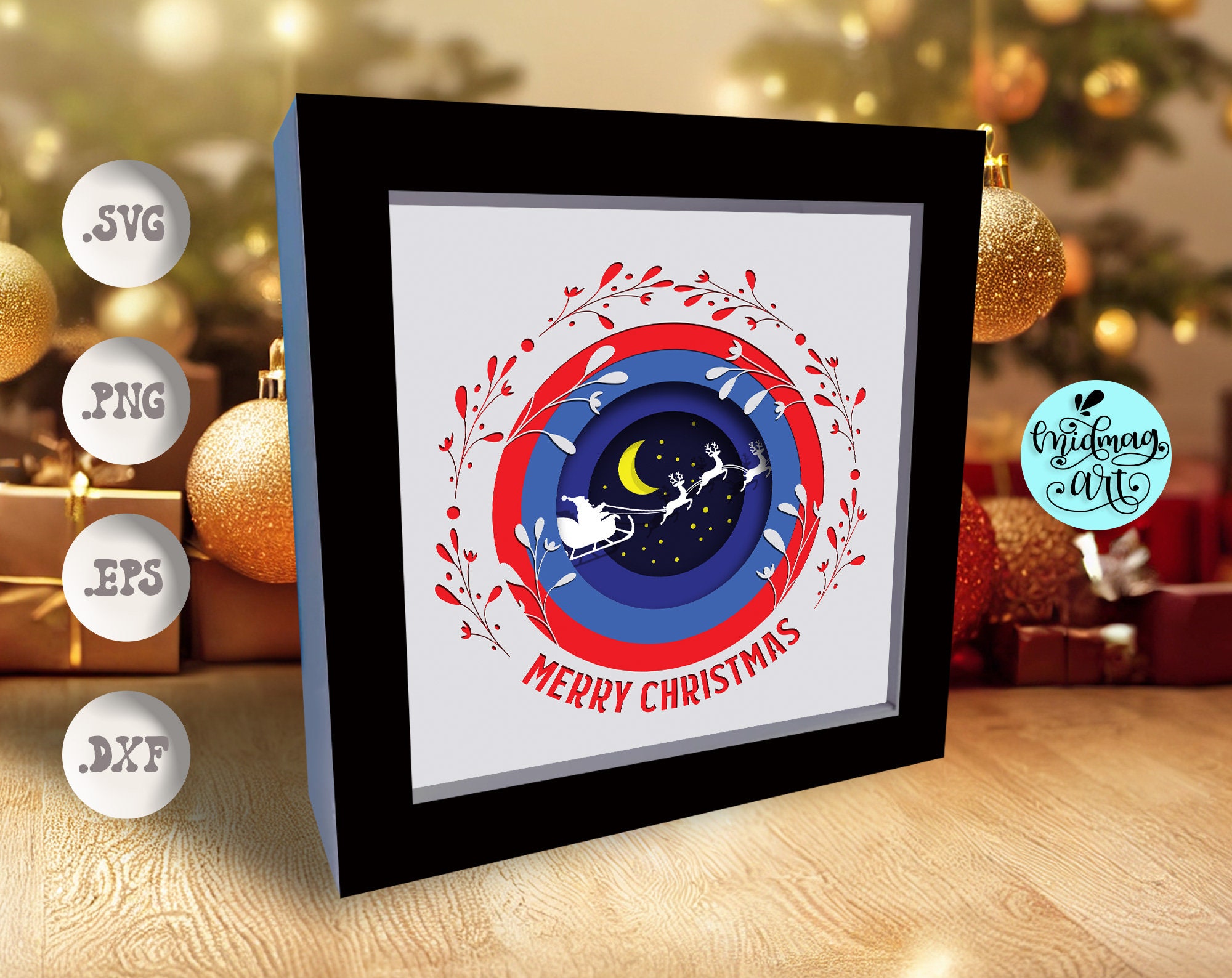 Merry Christmas Shadow Box Svg Christmas Scene Shadow Box - Etsy