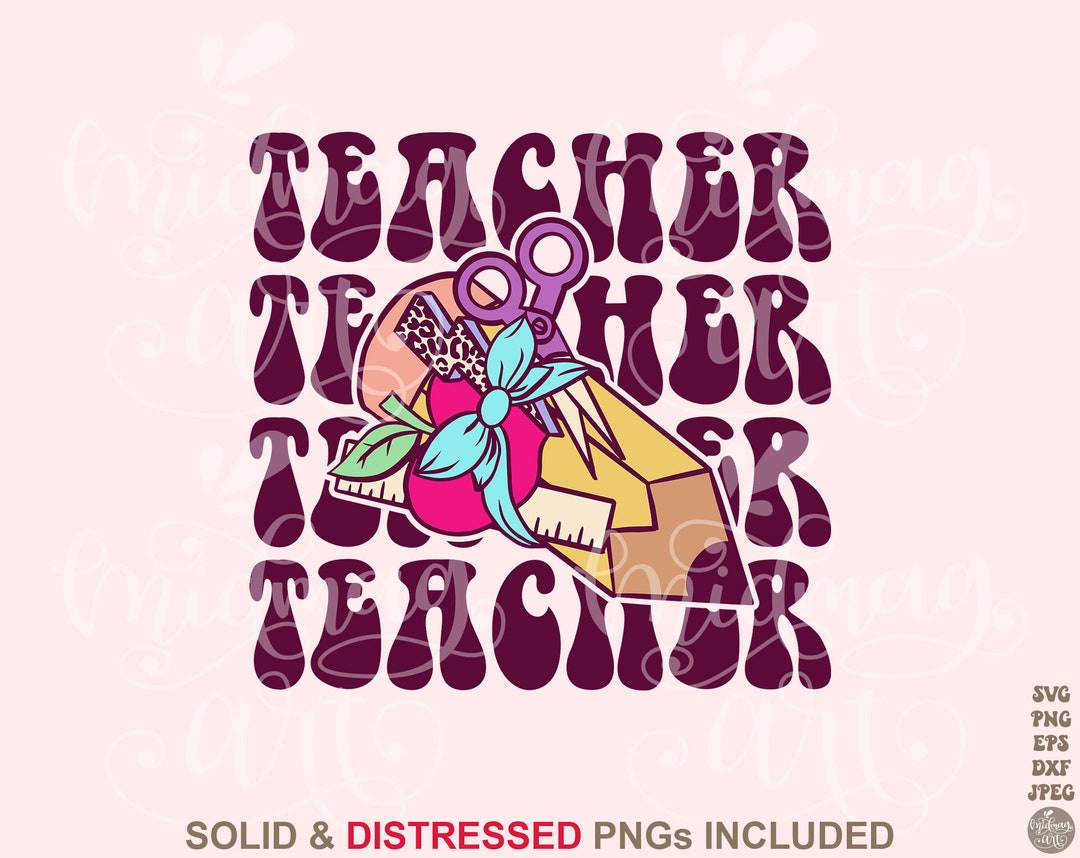 Teacher With Pencil SVG PNG, Retro Teacher Svg, Teacher Sublimation ...