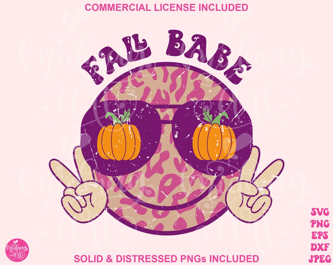 Fall Babe Smile Face SVG PNG, Retro Fall Sublimation, Kids Fall Shirt ...