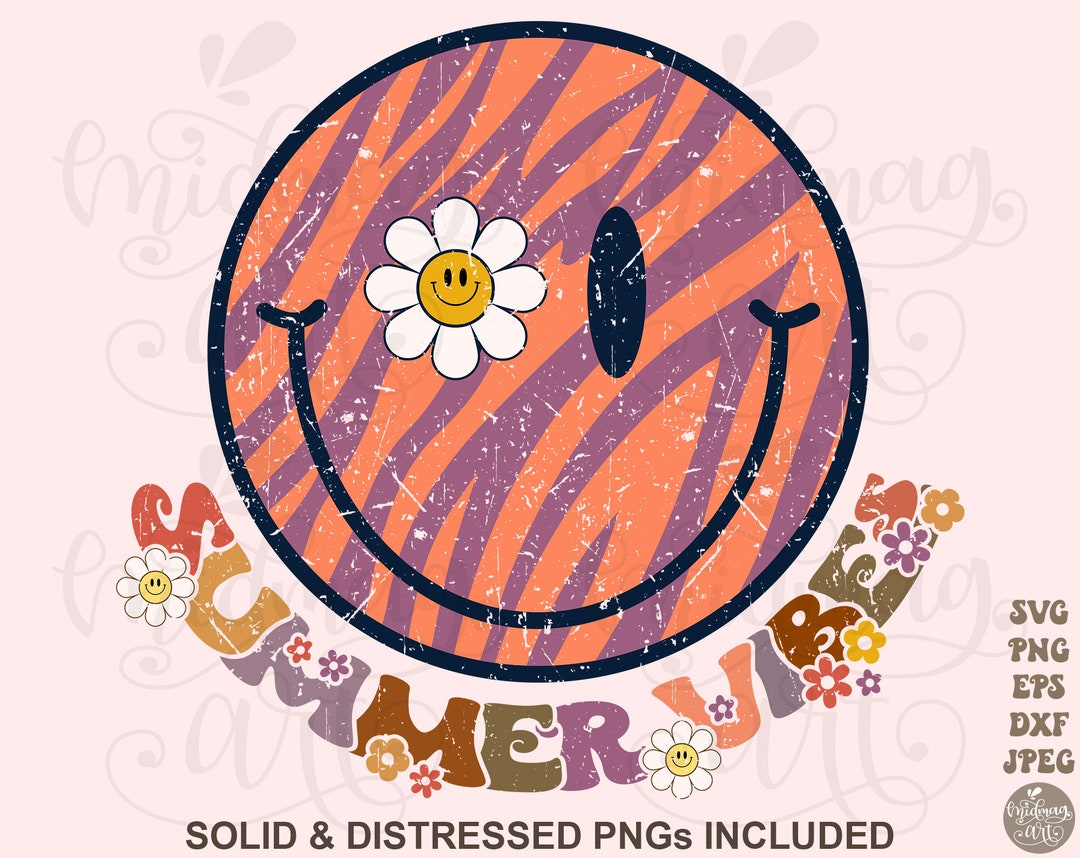 Retro Summer Vibes Smiley Face With Daisy Svg Png Sublimation ...