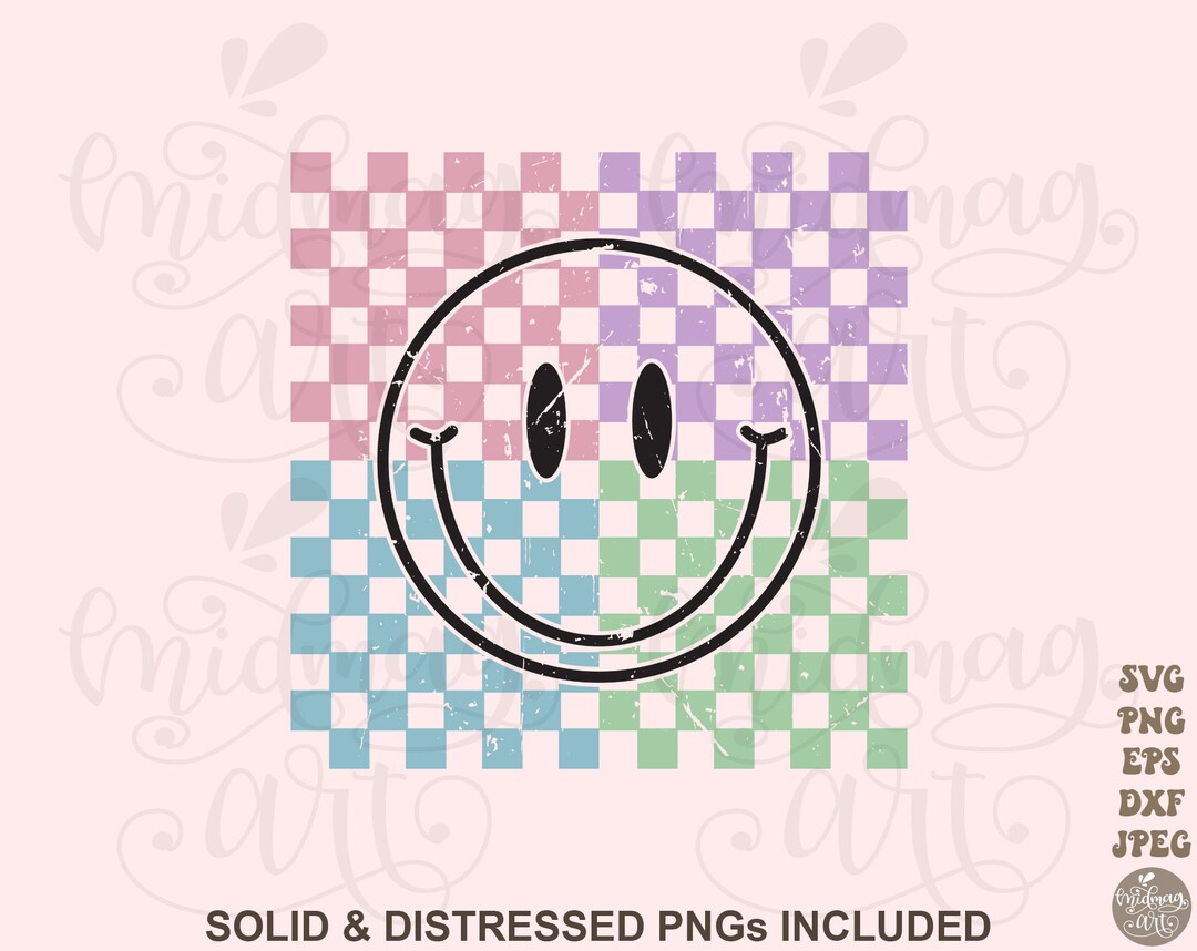 Checkered Smiley Face PNG Svg Pattern, Svg Retro Svg Smiley Face Cut ...
