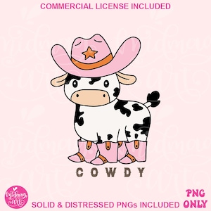 Cowdy Png, Cute Cow Png Sublimation, Trendy Cow Png Design for Stickers ...
