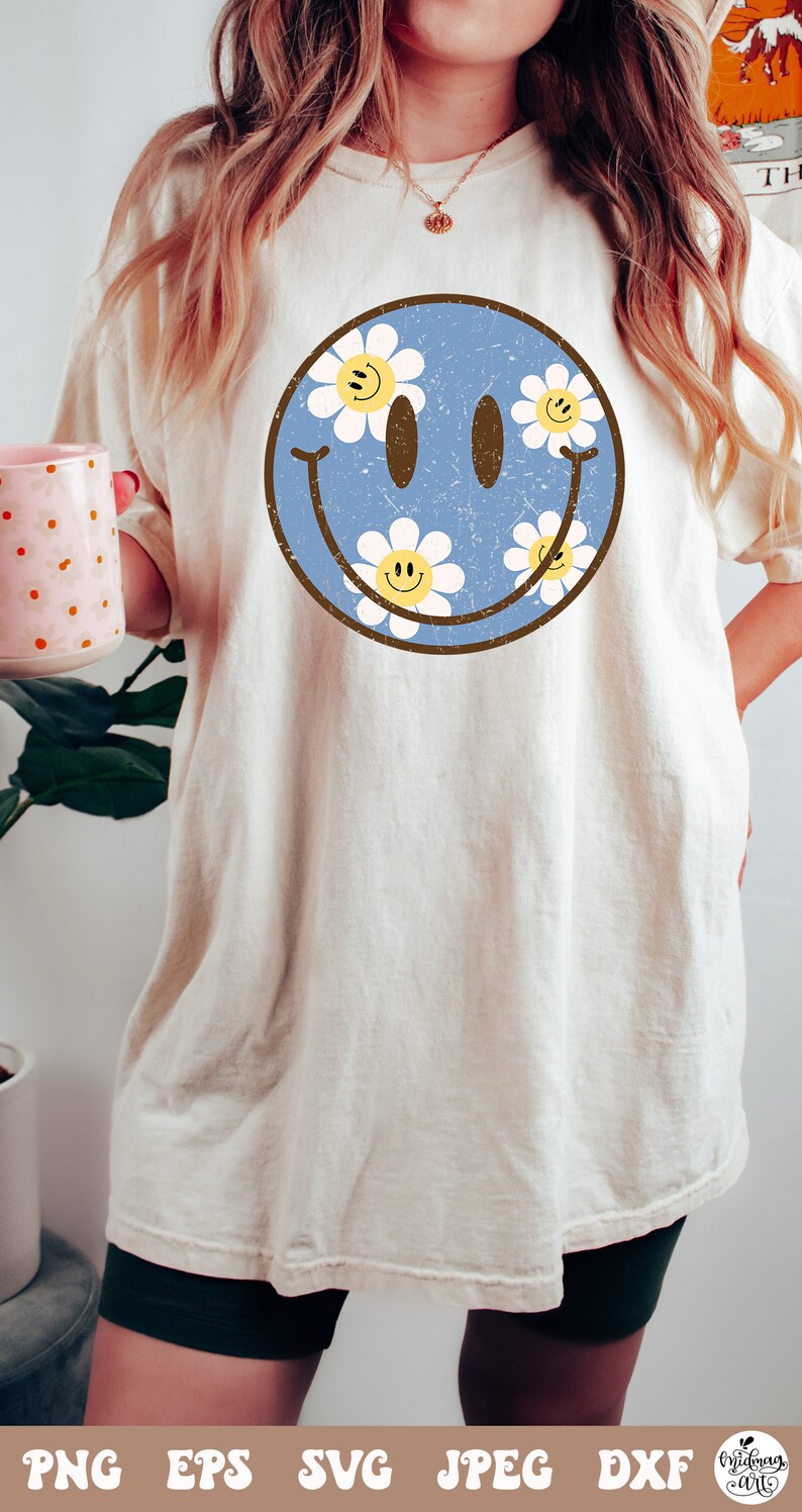 Retro Smiley Face With Daisy Pattern Svg Png Sublimation - Etsy