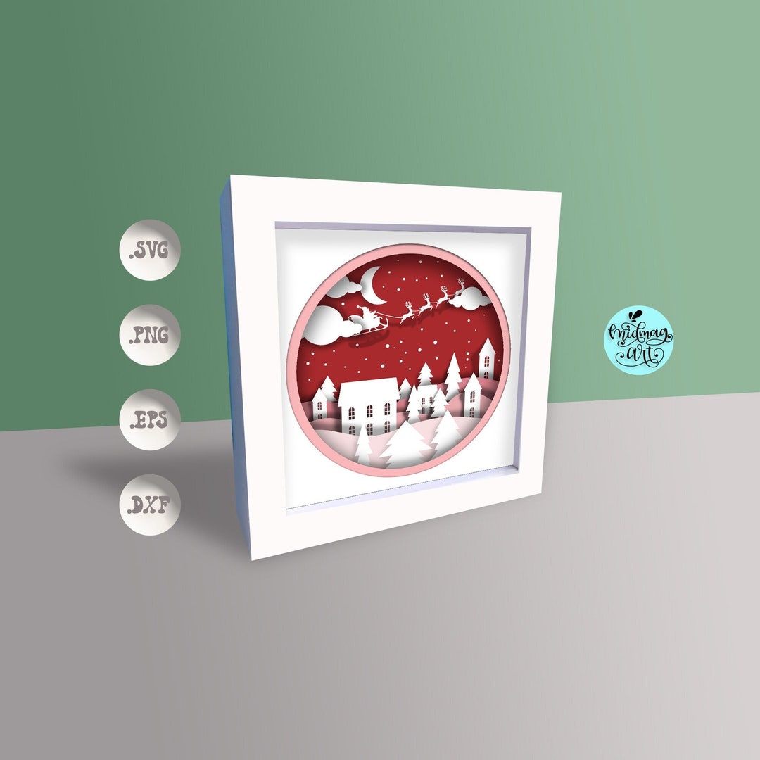 3d Christmas Shadow Box Svg, Christmas Scene Shadow Box Svg, Paper Cut ...