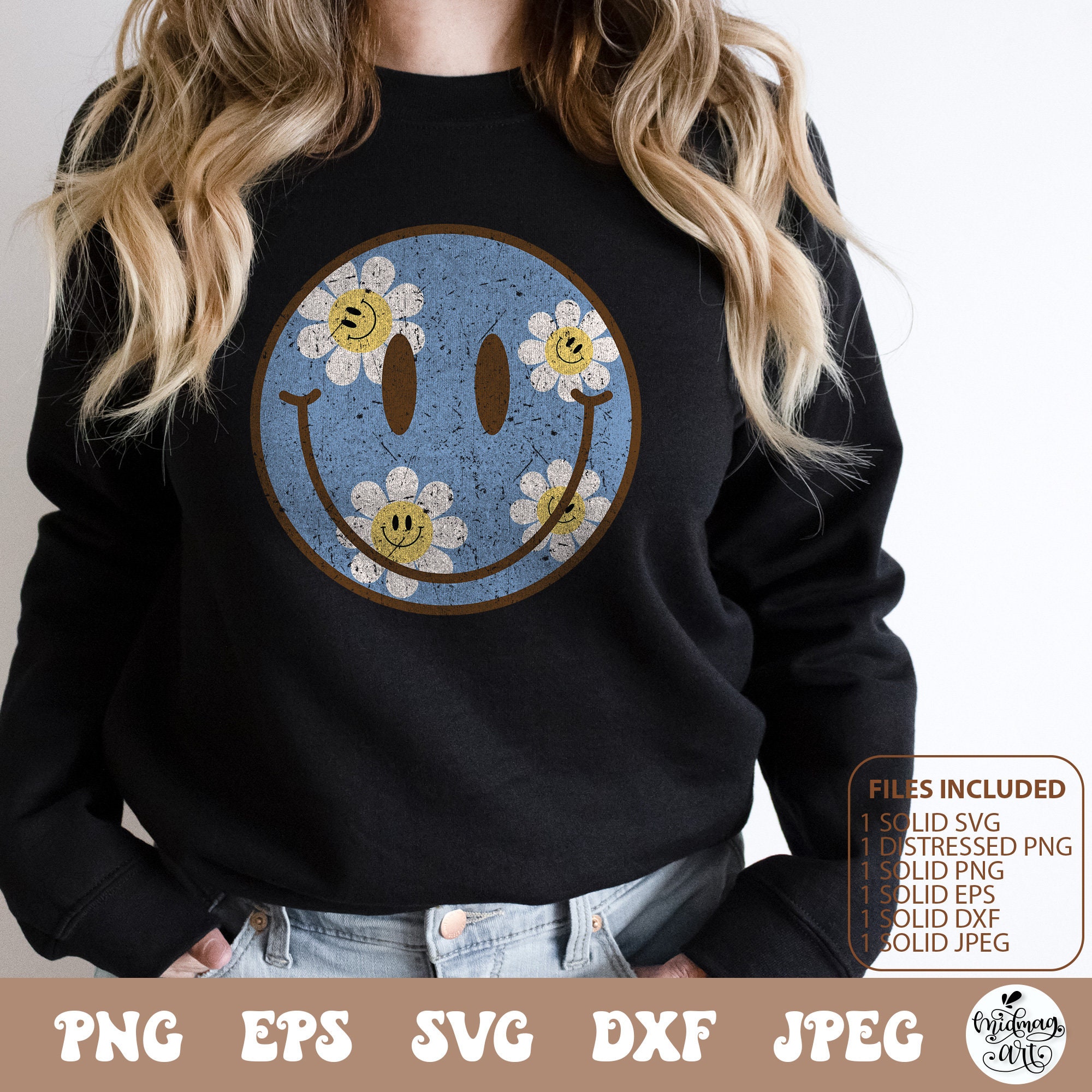 Retro Smiley Face With Daisy Pattern Svg Png Sublimation - Etsy