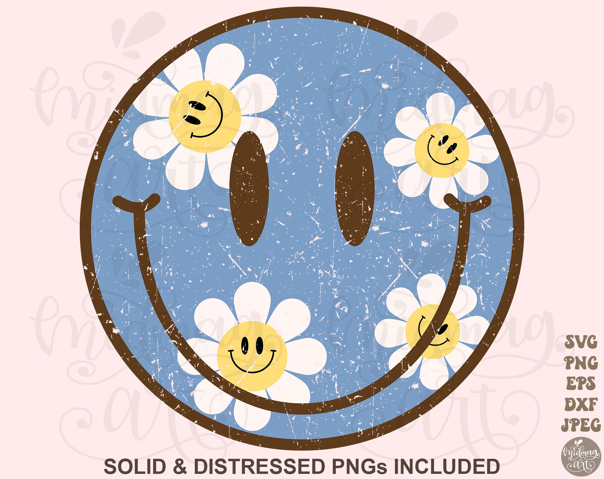 Retro Smiley Face With Daisy Pattern Svg Png Sublimation - Etsy