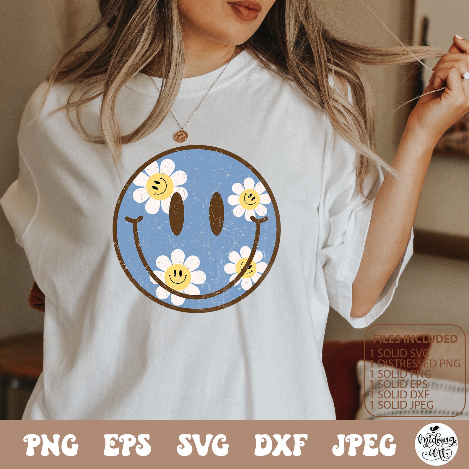 Retro Smiley Face With Daisy Pattern Svg Png Sublimation - Etsy