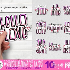 Valentine's Day Printable Stickers Bundle, Valentine's Day Png Stickers ...