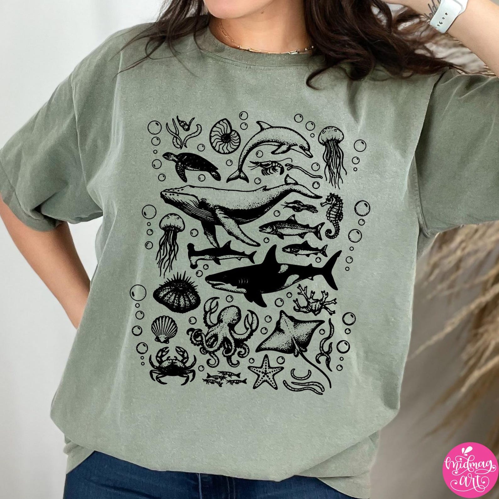 Sea Animals PNG, 90s Vintage Ocean PNG, Y2K Retro Whale Dolphin Turtle ...