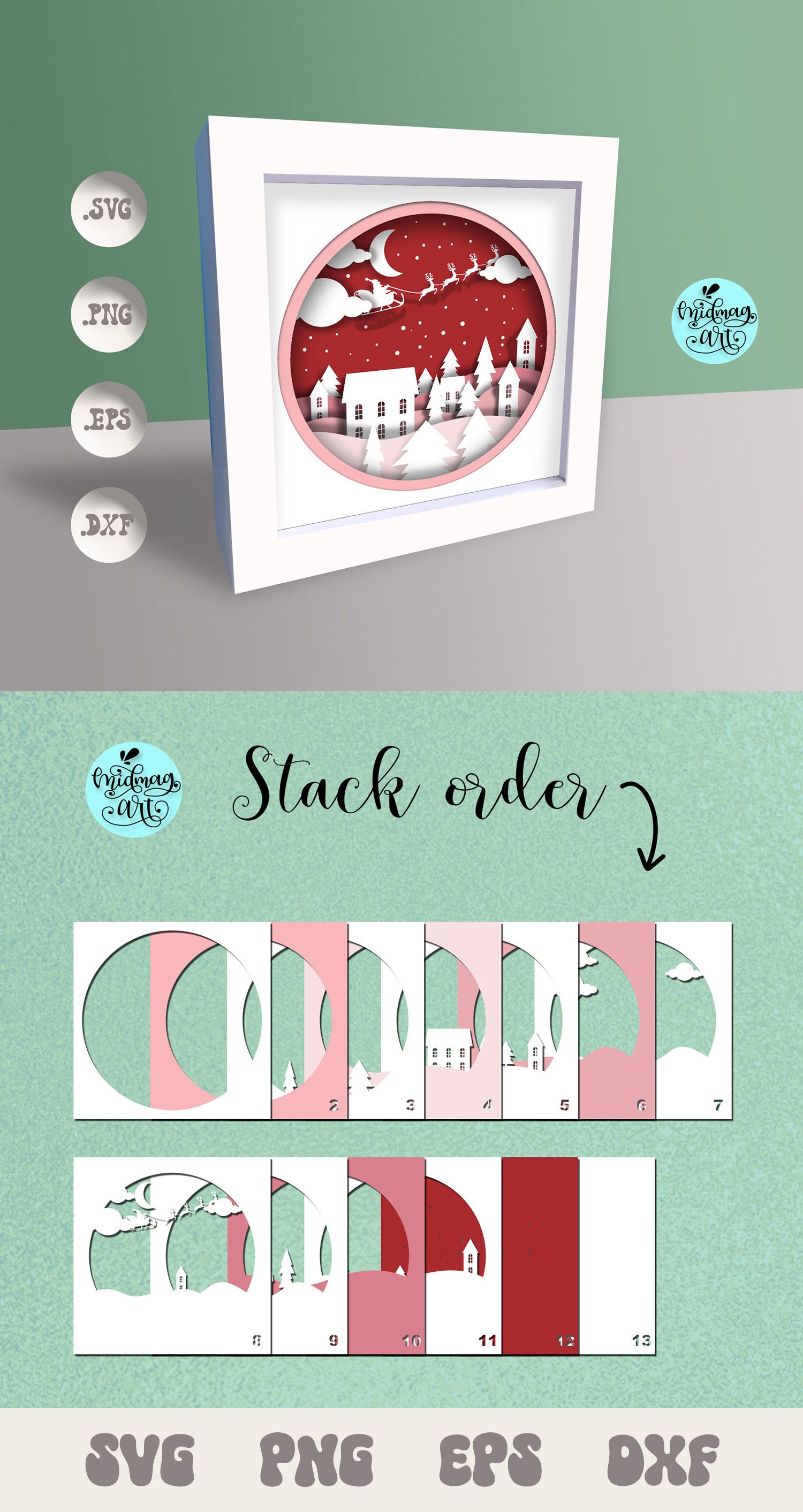 3d Christmas Shadow Box Svg Christmas Scene Shadow Box Svg - Etsy