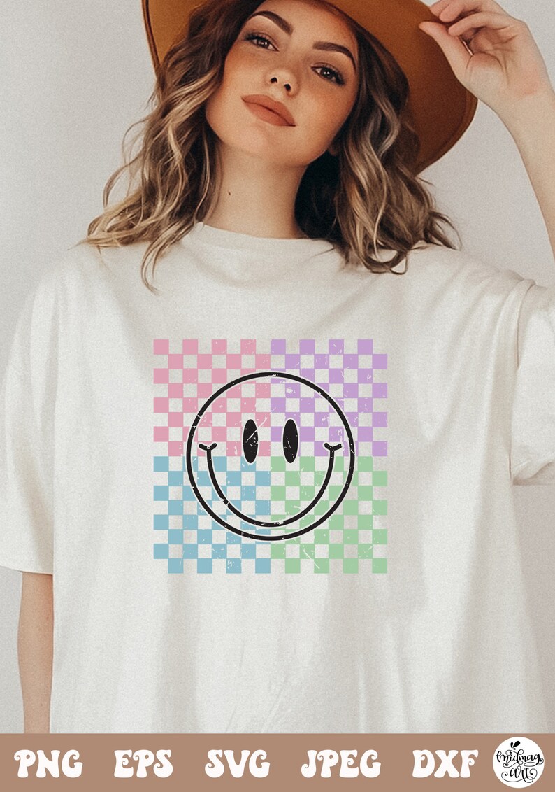 Checkered Smiley Face PNG Svg Pattern, Svg Retro Svg Smiley Face Cut ...