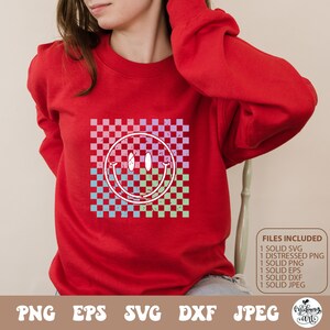 Checkered Smiley Face PNG Svg Pattern, Svg Retro Svg Smiley Face Cut ...