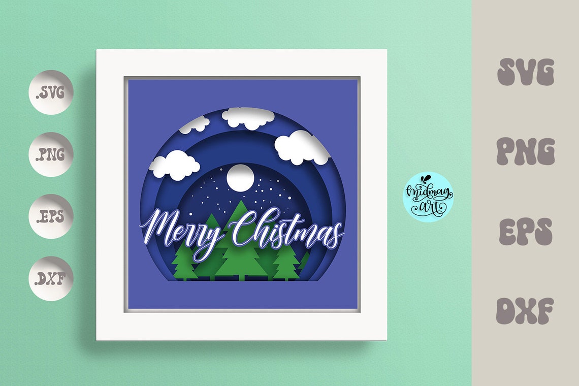 Merry Christmas Shadow Box Svg Christmas Scene Shadow Box - Etsy