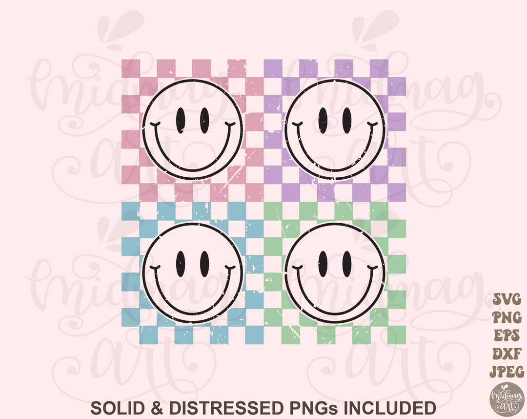 Retro Checkered Smiley Face Png Svg, Vintage Checkered Smiley SVG ...