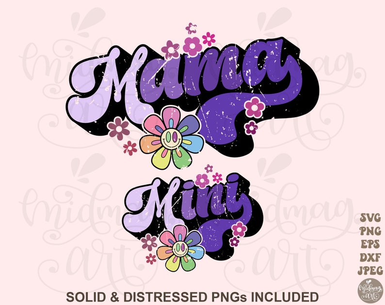 Retro Mama and Mini Groovy Daisy Svg Png Sublimation - Etsy