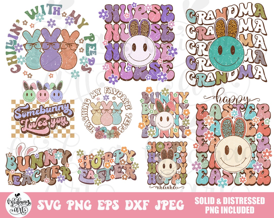Groovy Easter Svg Png Sublimation Bundle, Distressed Png Sublimation ...