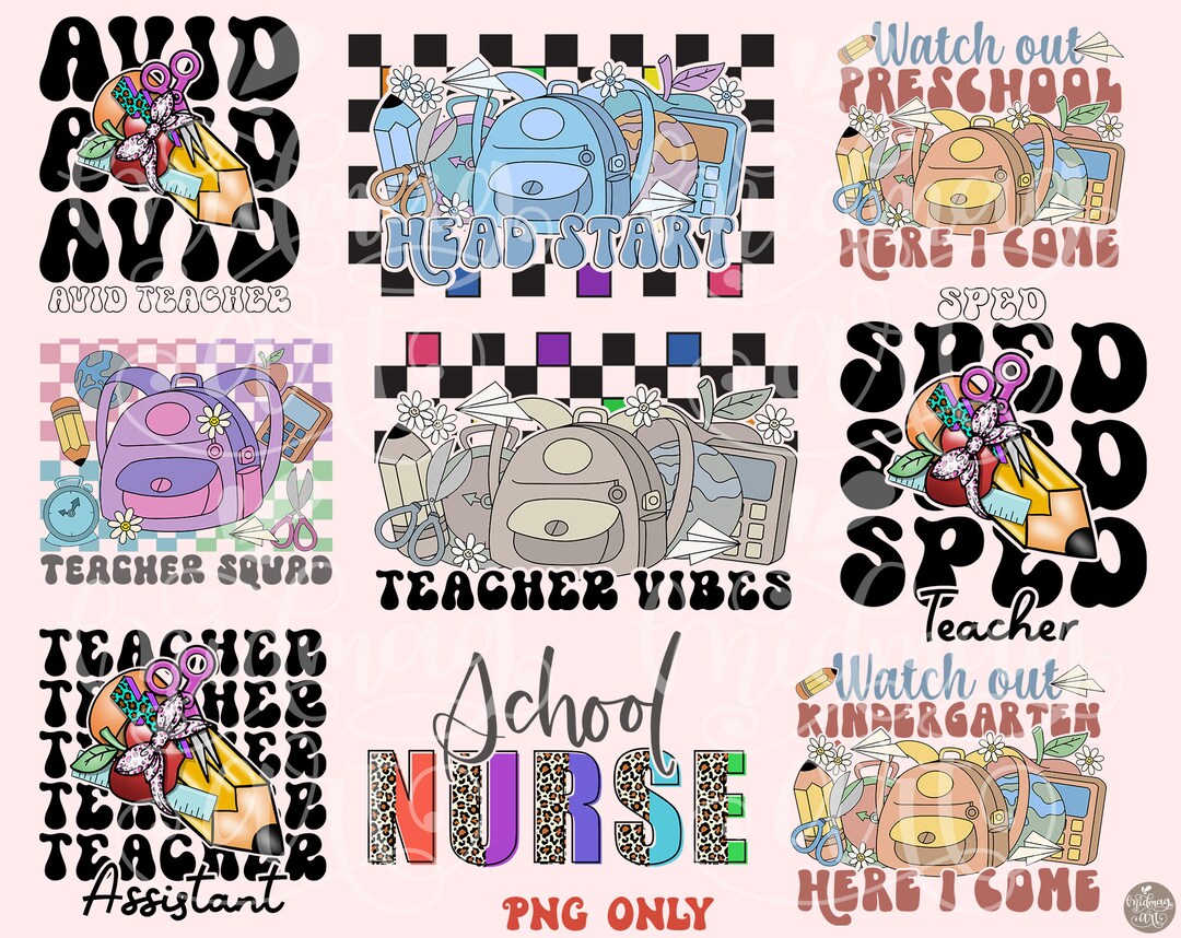 Retro Teacher PNG Bundle, Retro Teacher Png Bundle Appreciation ...