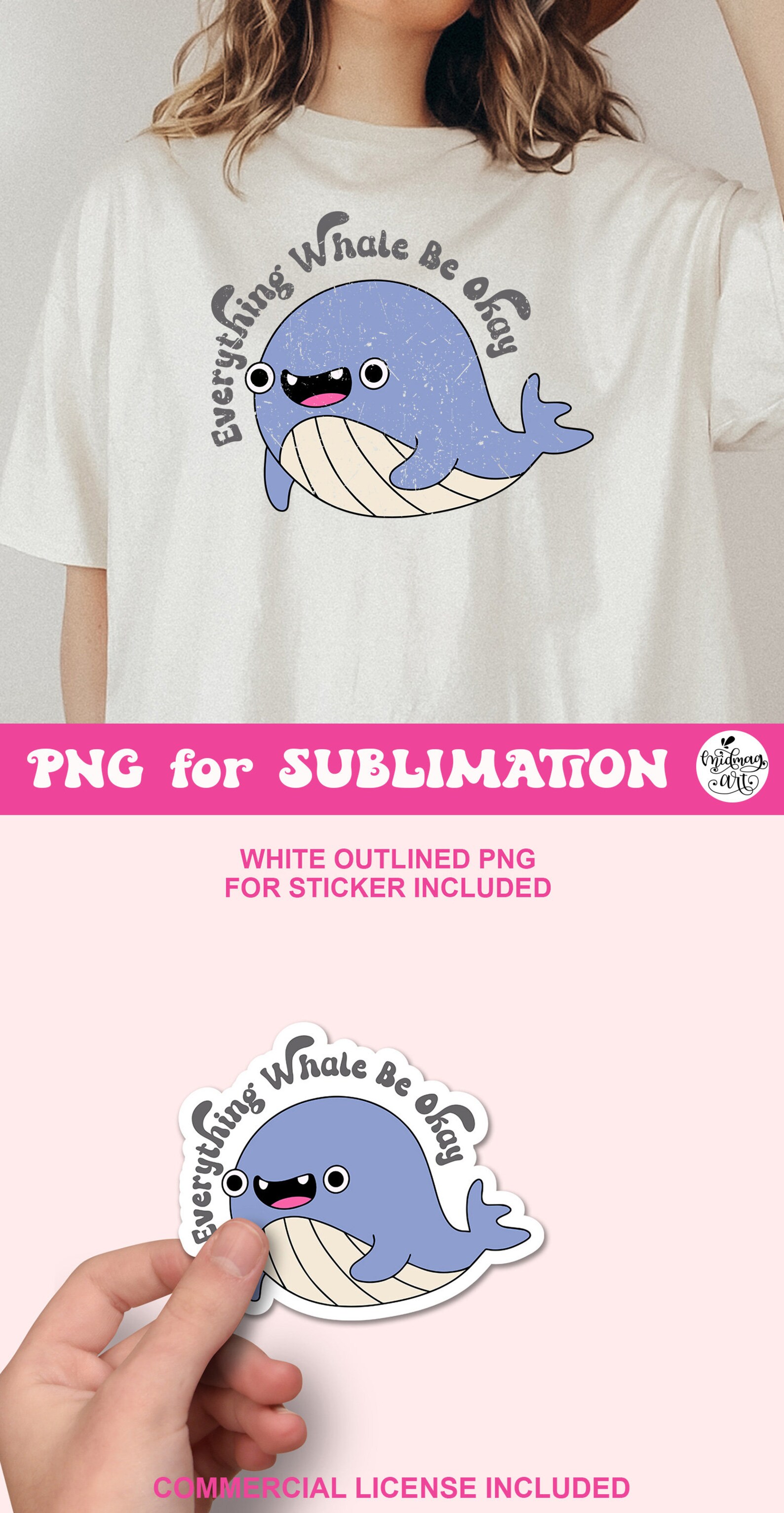 Everything Whale Be Okay Png, Cute Whale Design for T-shirts, Stickers ...