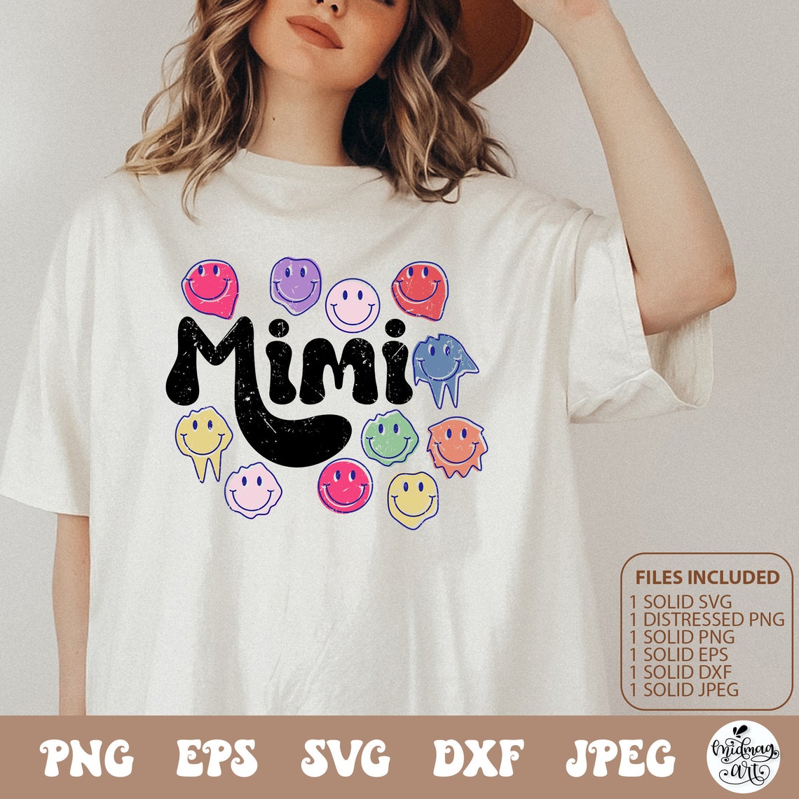 Hippie Mimi Smiley Face Svg Png Sublimation Distressed Png - Etsy