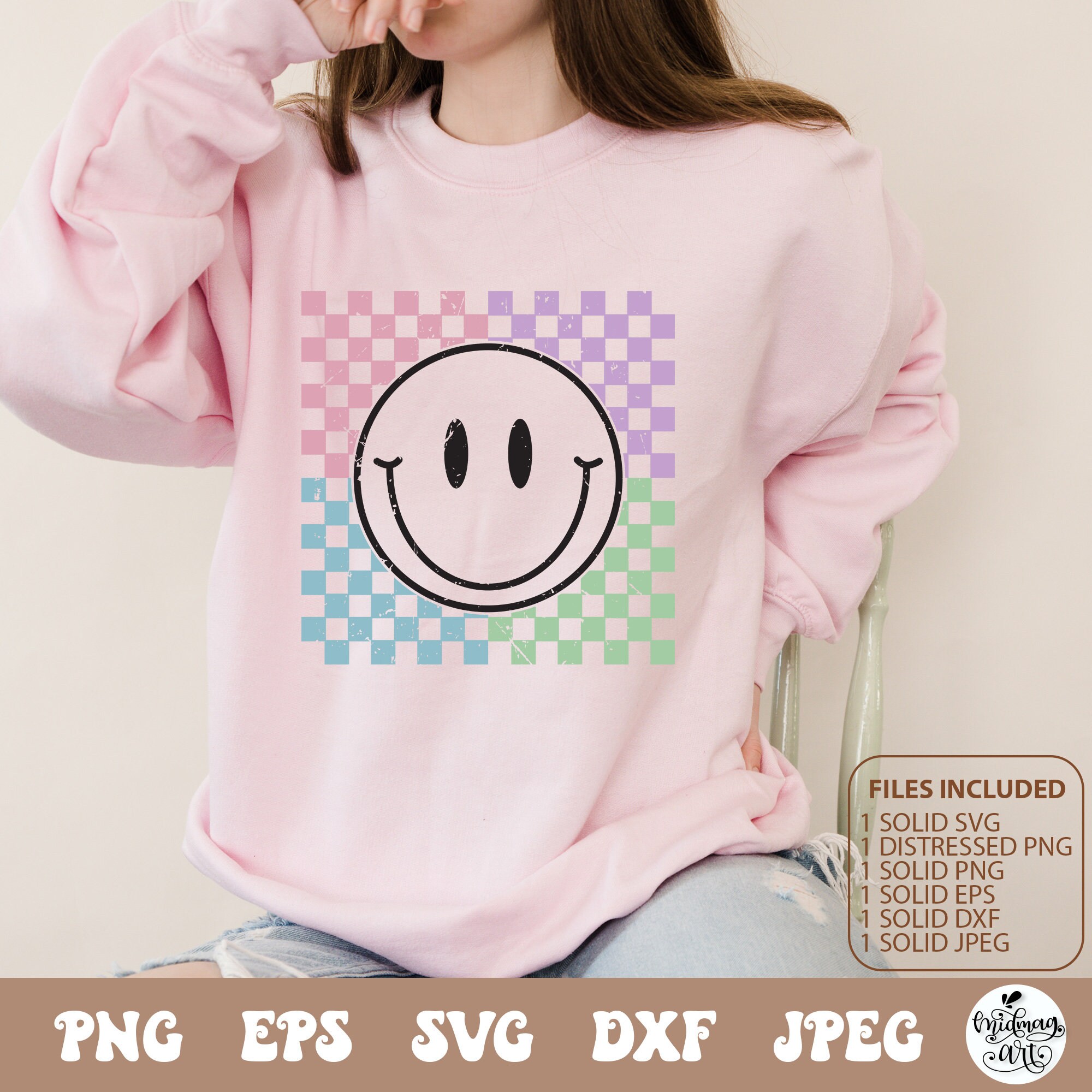 Checkered Smiley Face SVG PNG, Hippie Svg, Retro Svg, Retro Smiley Face ...