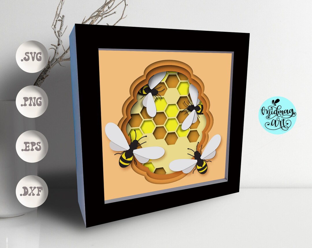 Bee and Hive Shadow Box Svg, Layered Cardstock Svg, Bee Svg, Hive Svg ...