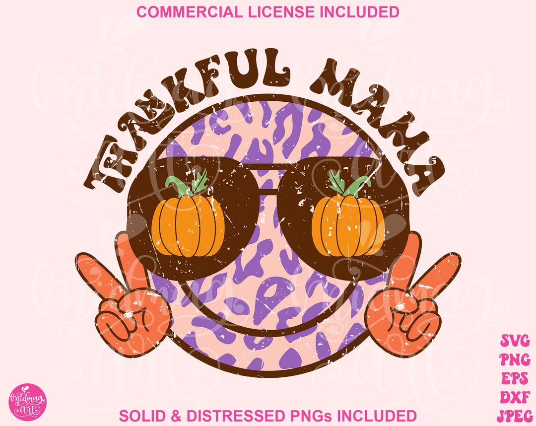 Retro Thankful Mama Smile Face PNG SVG, Fall Sublimation, Groovy ...
