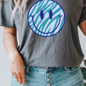 Retro Smiley Face Zebra Pattern Svg Png Sublimation, Distressed Png ...