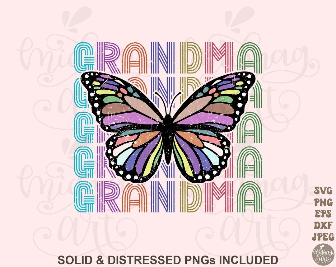 Retro Grandma Butterfly Svg Png, Grandma Flower PNG, Vintage Grandma ...