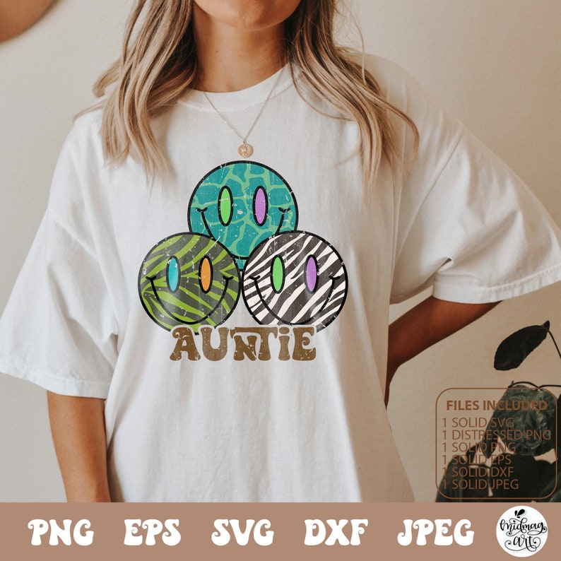 Retro Auntie Smiley Face Svg Png Sublimation Distressed Png - Etsy
