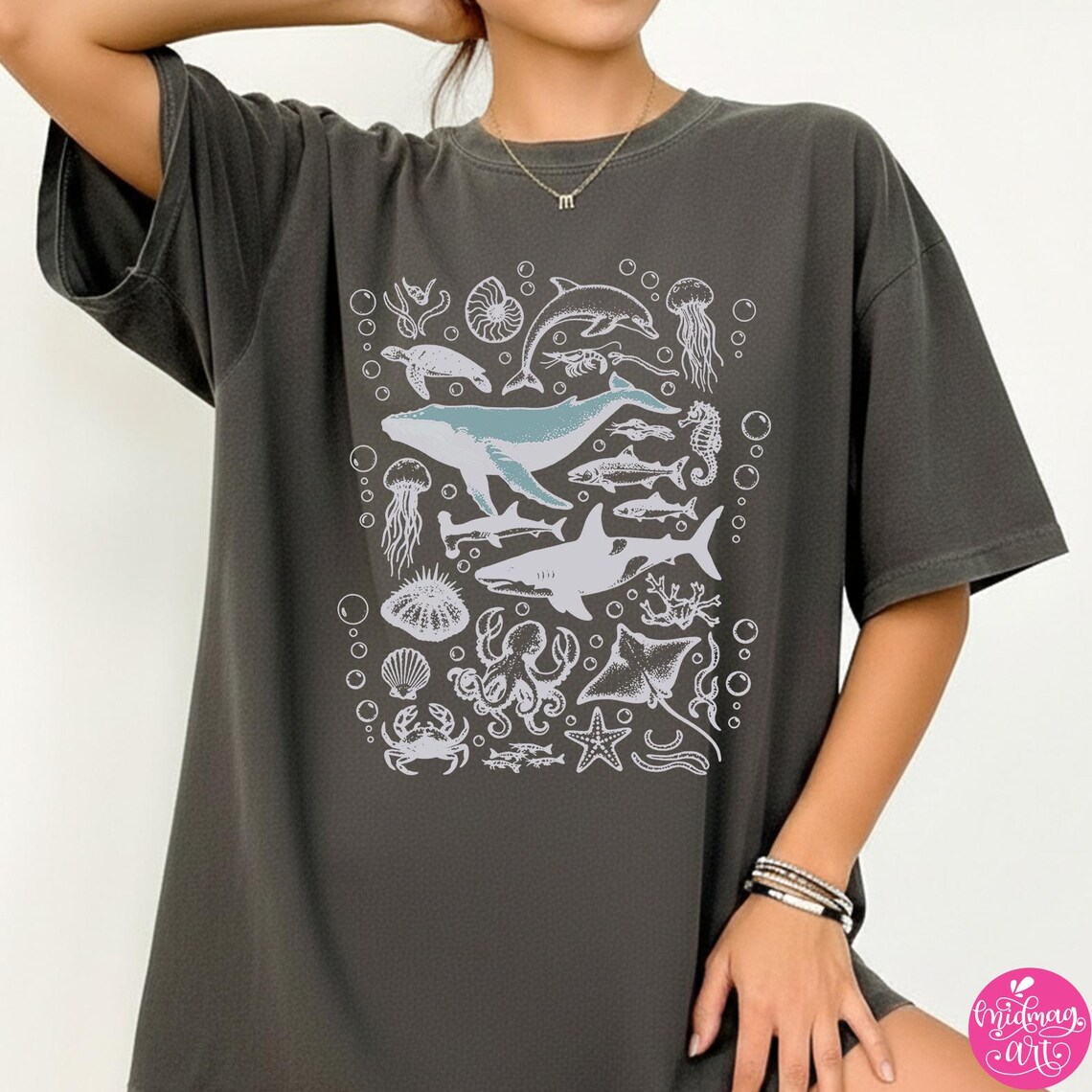 Sea Animals PNG, 90s Vintage Ocean PNG, Y2K Retro Whale Dolphin Turtle ...