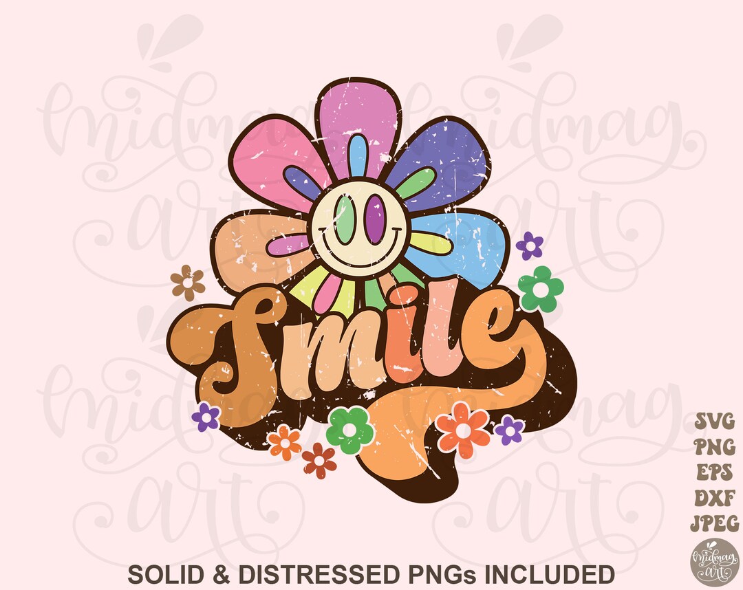 Retro Smile Png, Distressed Smiley Face PNG, Daisy Smiley Face PNG ...
