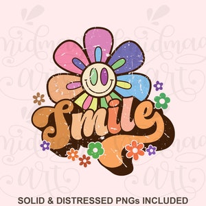 Retro Smile Png, Distressed Smiley Face PNG, Daisy Smiley Face PNG ...